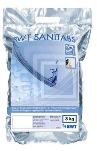 Sanitabs fra BWT, salt til blødgøringsanlæg, 8 kg - Cateringinventar.dk